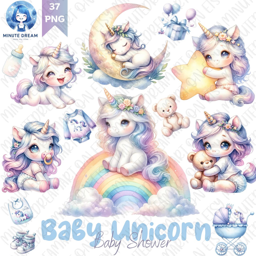 Baby Unicorn Clipart: Pastel Watercolor Nursery PNG (37 Files) - Etsy