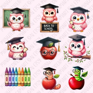 Cute Owl Clipart, Back to School Clipart, Cute Pink Graduation Owl ...
