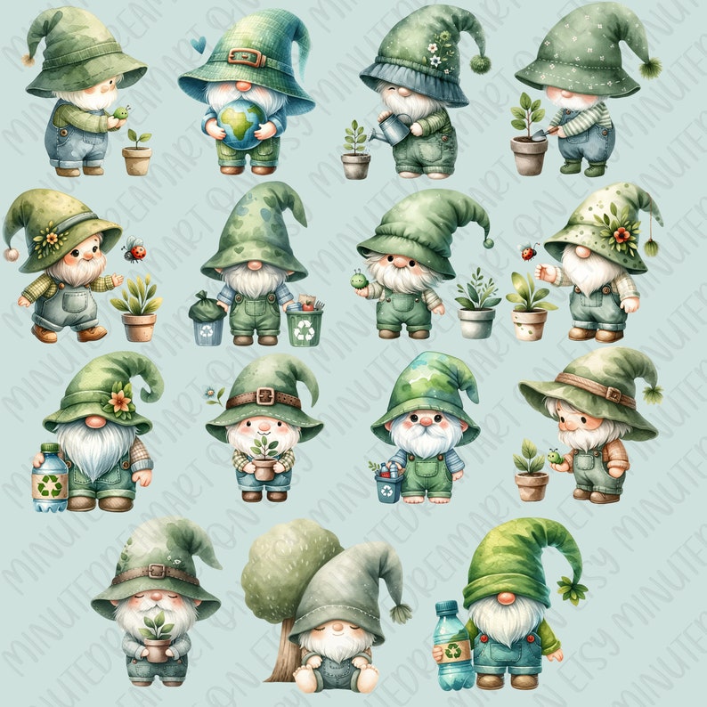 Green Gnome Clipart, Earth Day Clipart, Watercolor Sublimation, Plant ...