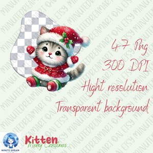 Cute Kitten Clipart, Santa Animal Png, Cat Christmas Png, Gift for KID ...