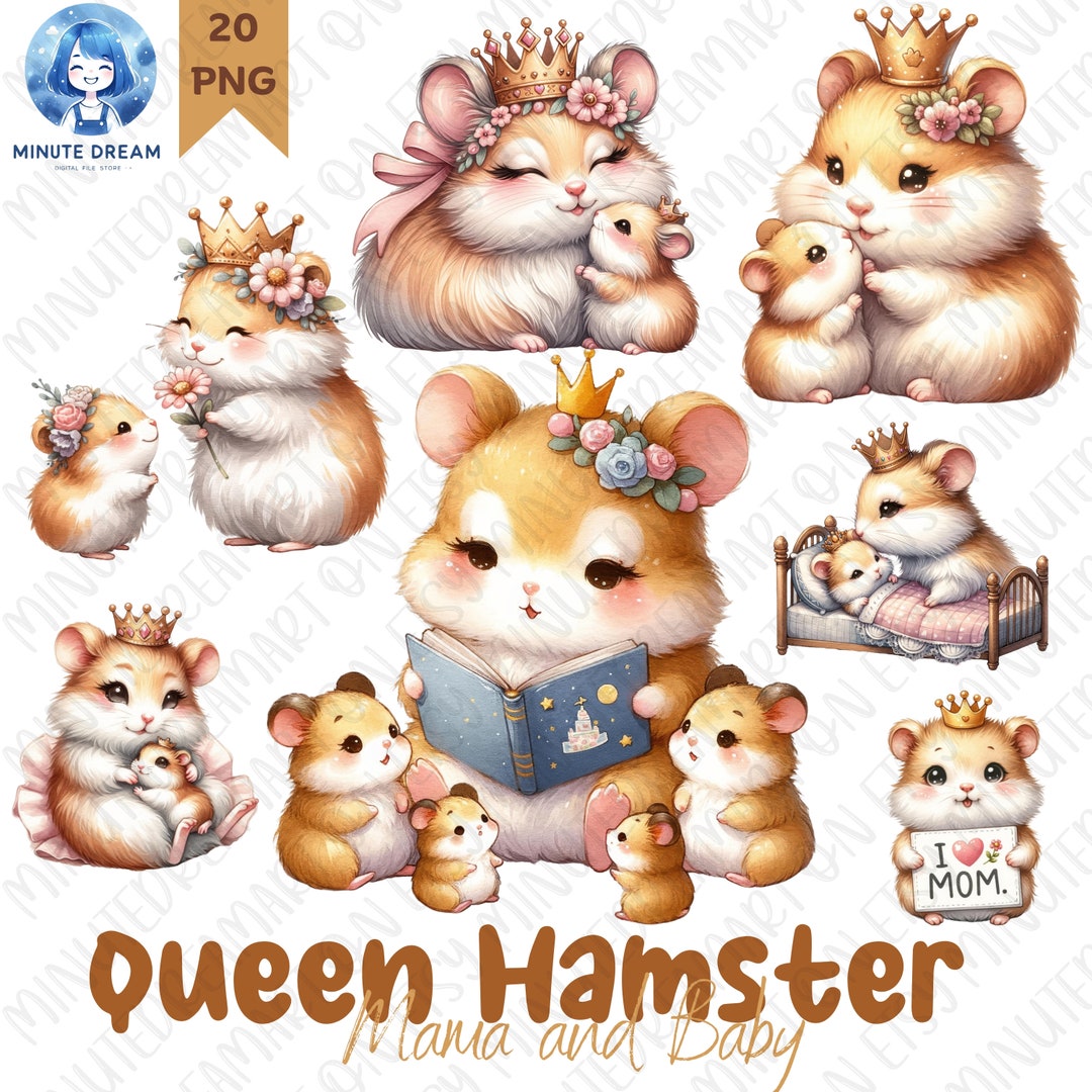 Queen Hamster Clipart, Mama and Baby Png, Watercolor Sublimation ...
