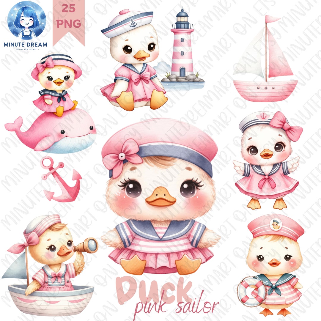 Cute Duck Clipart, Nautical Little Girl Png, Watercolor Sublimation ...