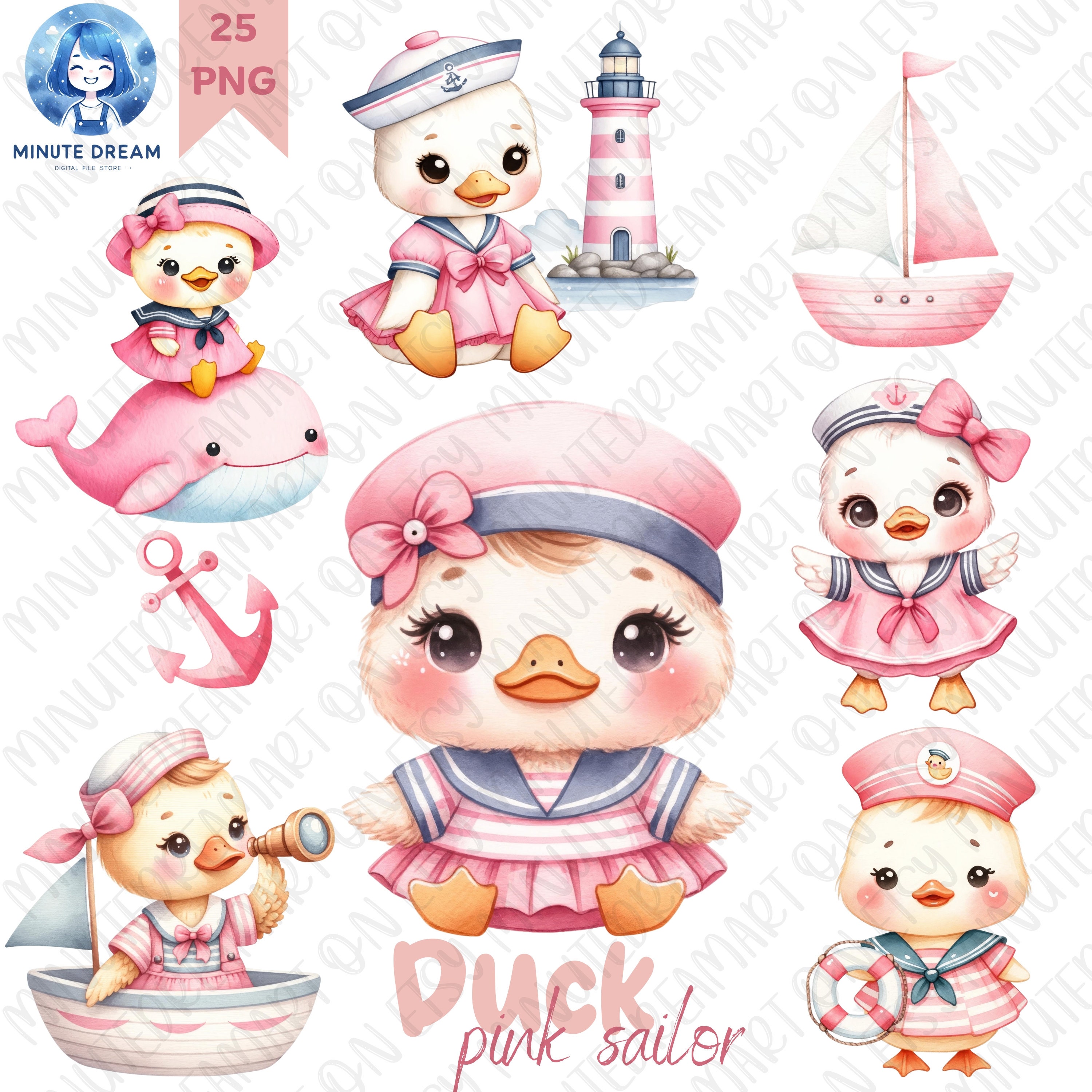 Cute Duck Clipart, Nautical Little Girl Png, Watercolor Sublimation ...
