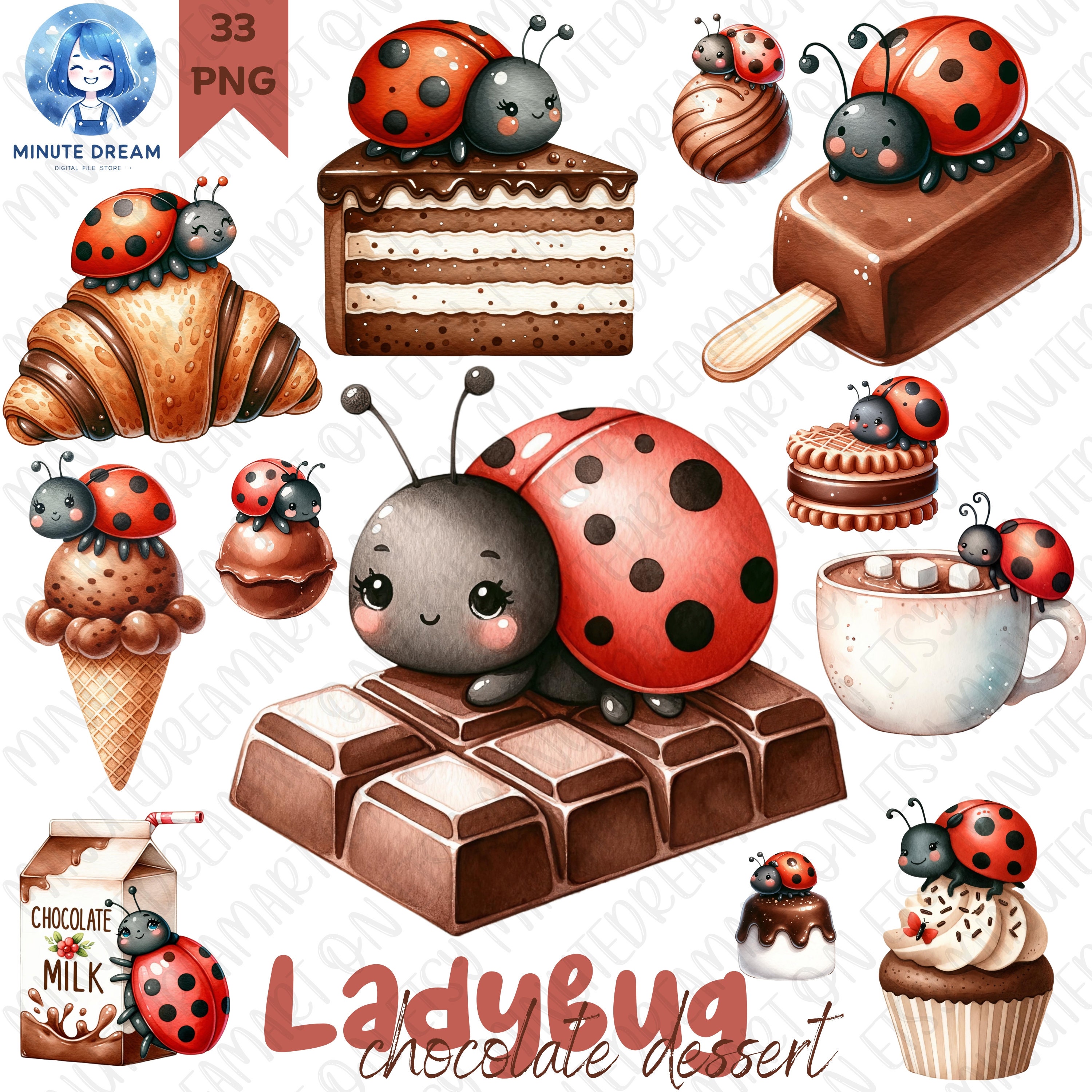 Chocolate Ladybug Clipart, Dessert PNG, Sweet Bug Clipart, Watercolor ...