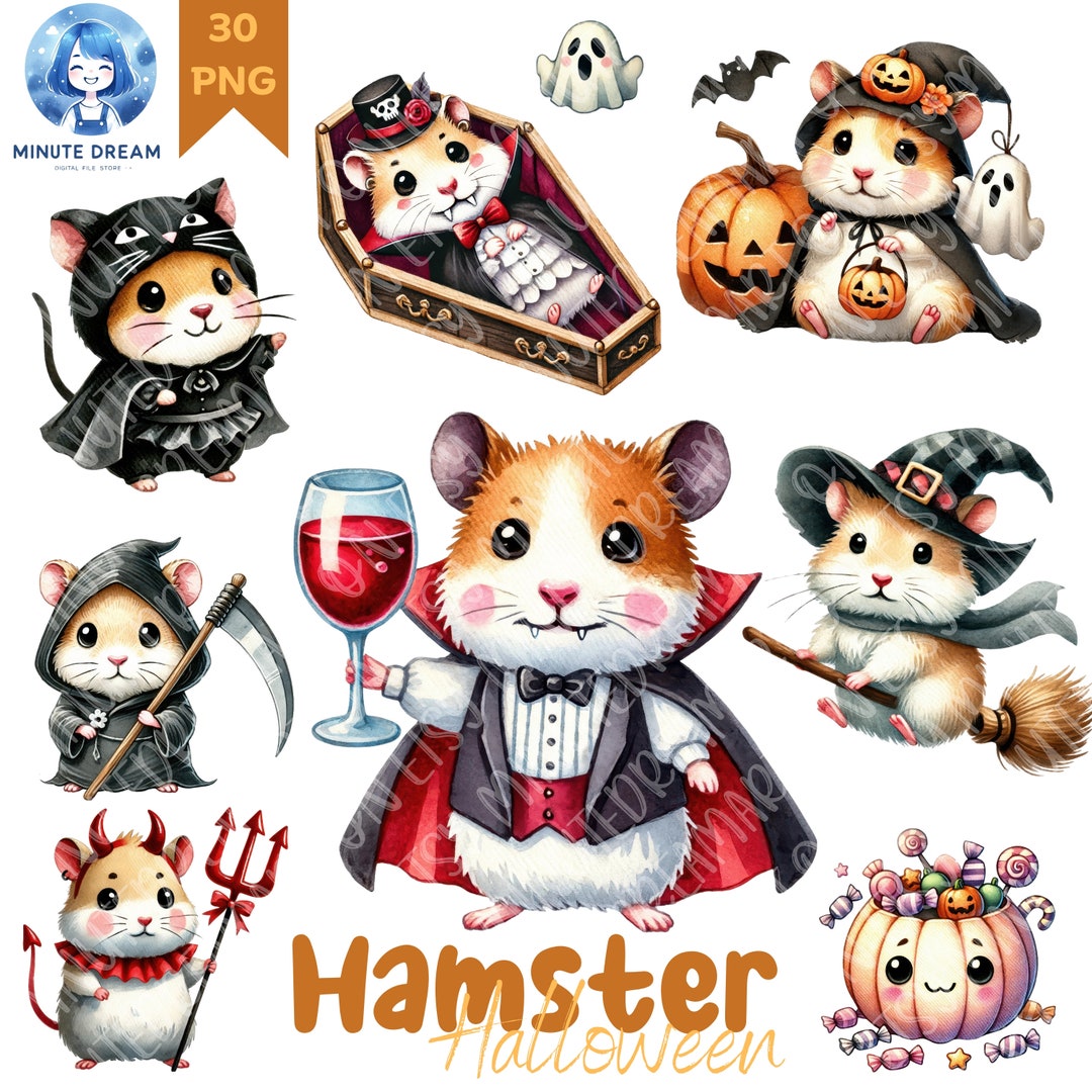 Cute Hamster Clipart, Halloween Png, Animal in Spooky Costumes ...