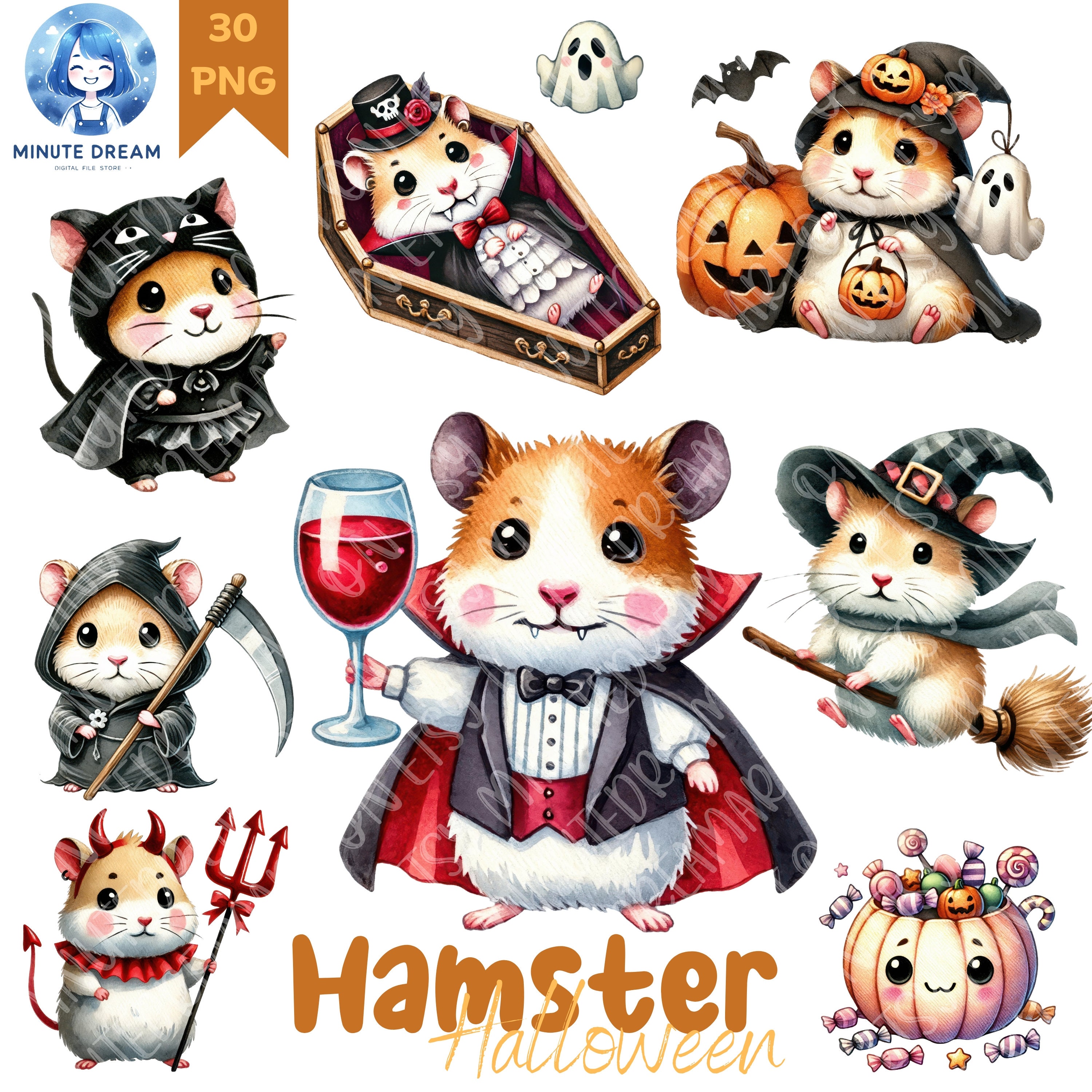 Cute Hamster Clipart, Halloween Png, Animal in Spooky Costumes ...