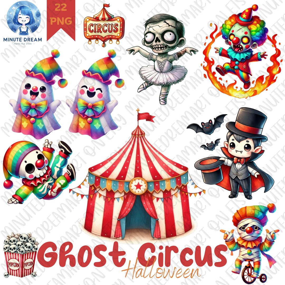 Ghost Circus Clipart, Devil Clown Party, Halloween Png, Gift for KID ...