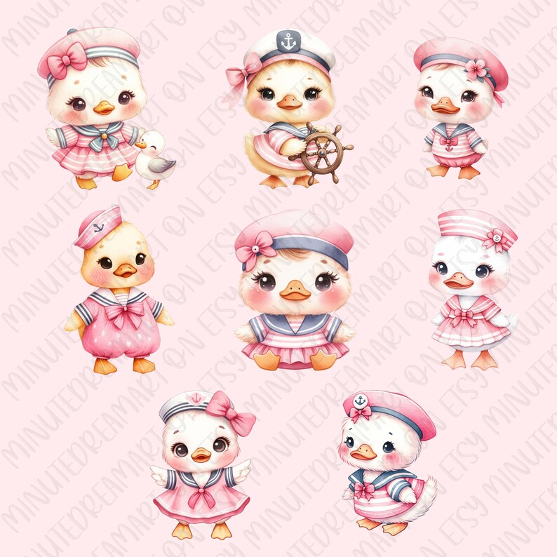 Cute Duck Clipart, Nautical Little Girl Png, Watercolor Sublimation ...