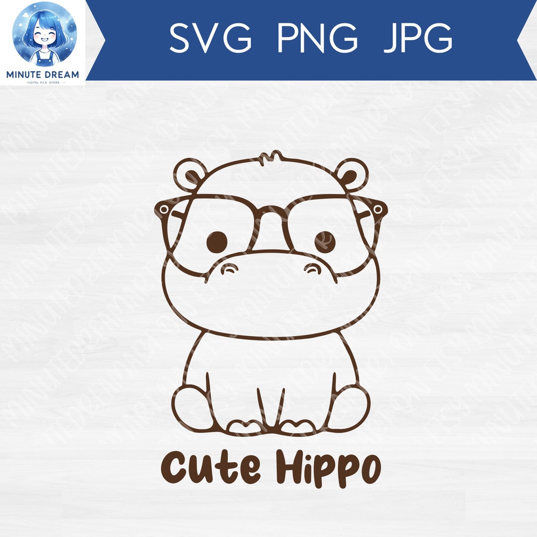 Cute Hippo SVG, Cool Animal Silhouette Clipart, With Glasses, PNG, JPG ...
