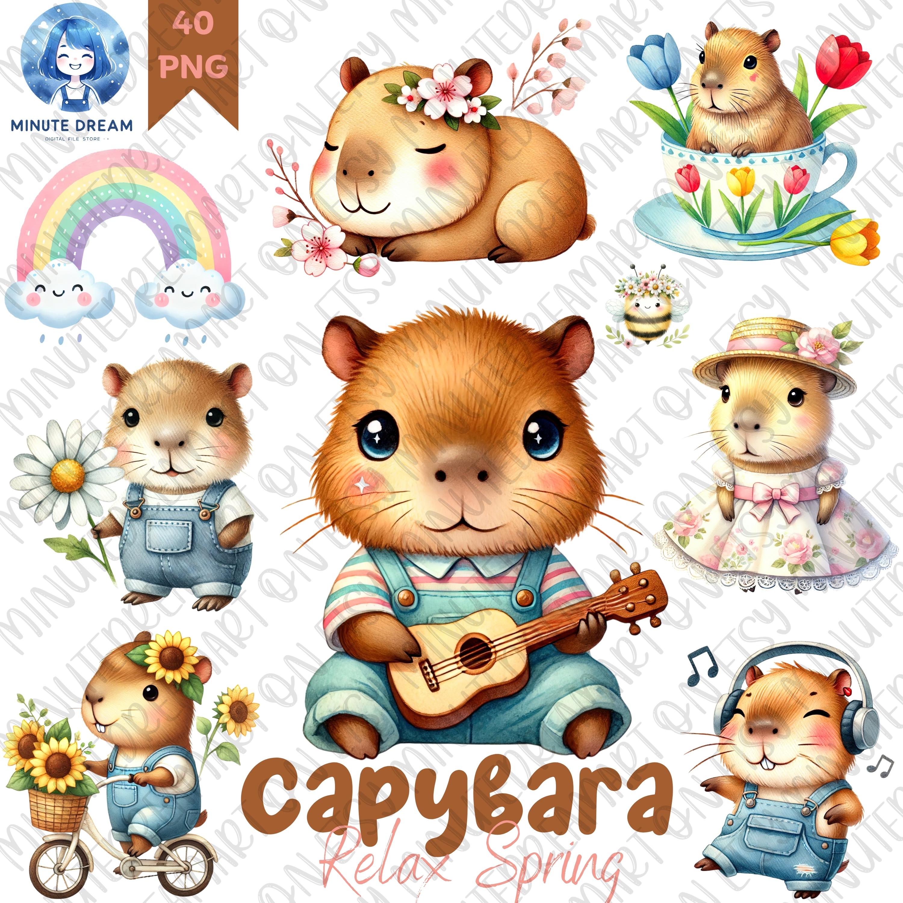 Cute Capybara Clipart, Relex Spring PNG Png, Gift for KID, Watercolor ...