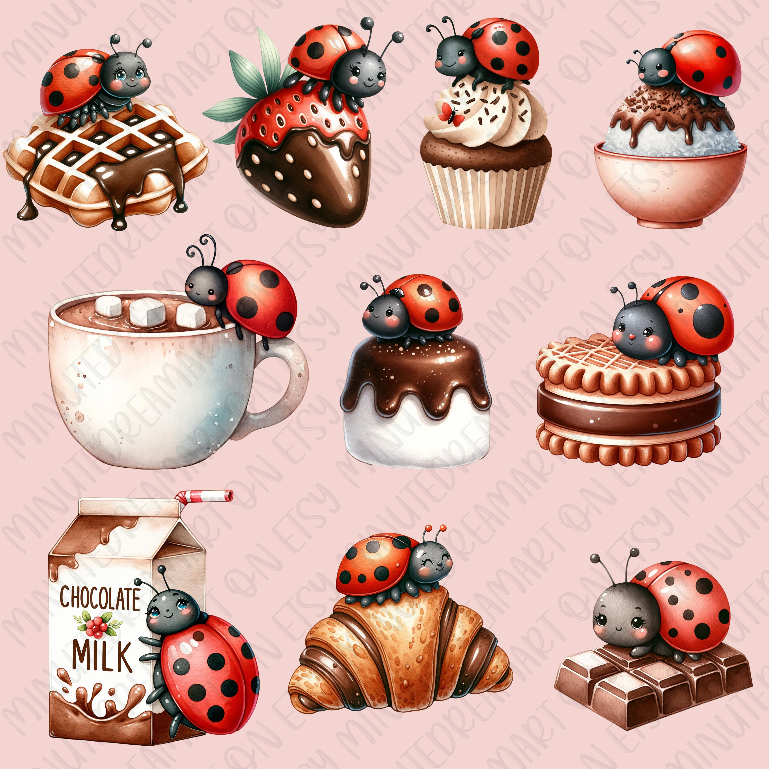 Chocolate Ladybug Clipart, Dessert PNG, Sweet Bug Clipart, Watercolor ...