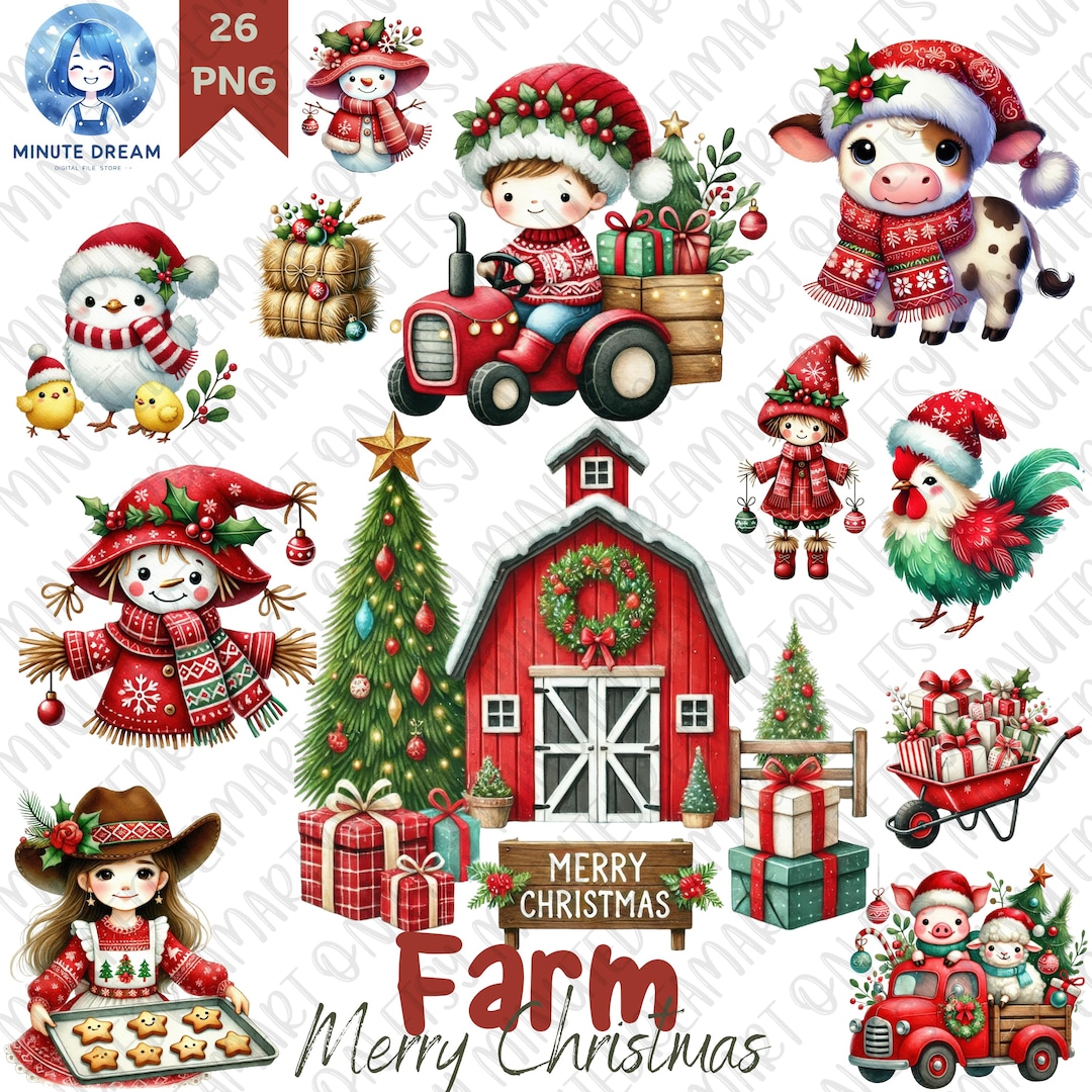 Christmas Farm Clipart: Barnyard Animals PNG (26 Files) - Etsy