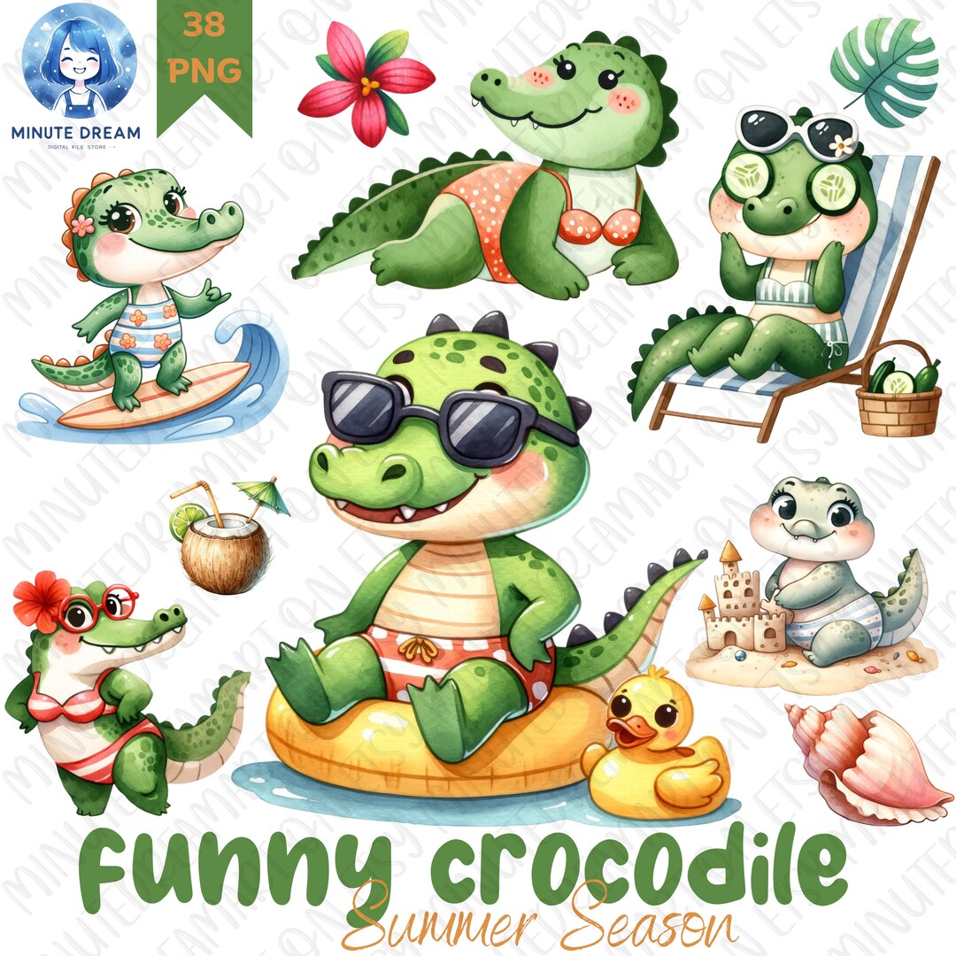 Funny Crocodile Clipart, Relaxing Activities, Gift for KID, Watercolor ...