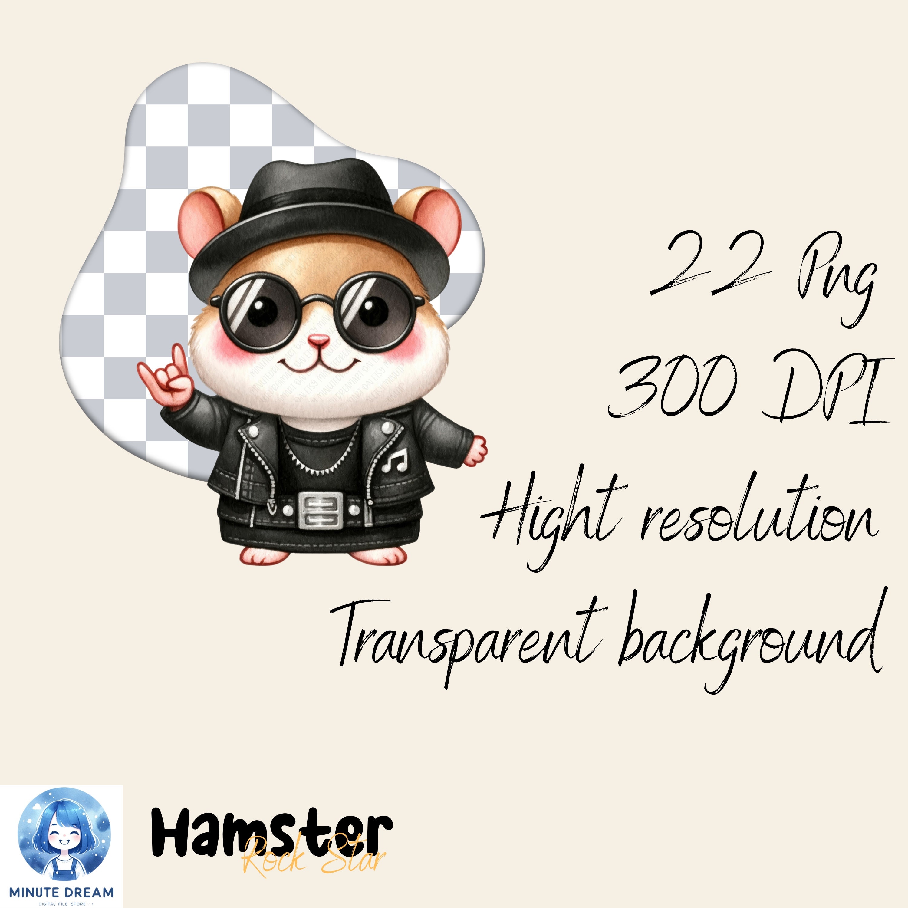 Cute Hamster Clipart, Rock Star, Watercolor Sublimation, Music Lover ...