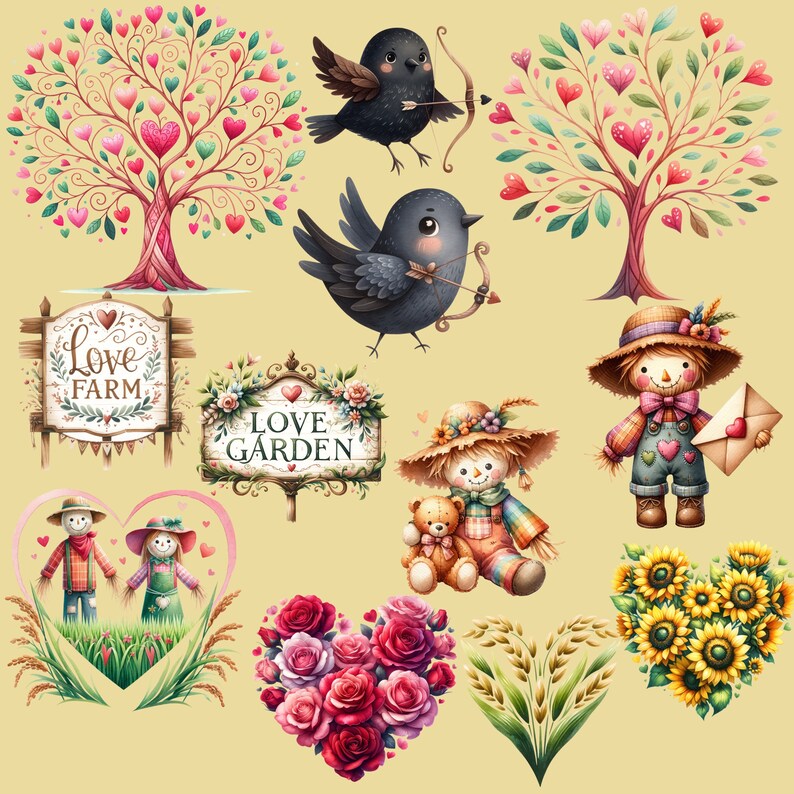 Cute Scarecrow Clipart, Valentine's Day, in Love, Farm Animal, Garden ...