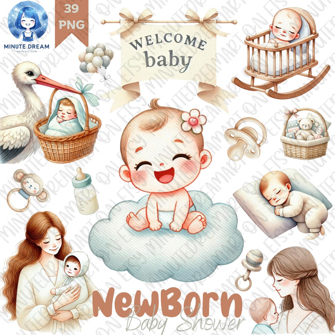 Watercolor Newborn Baby Clipart: 39 PNG Graphics (digital Download) - Etsy