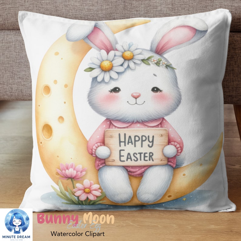 Bunny Moon Easter Clipart, Easter Egg Day, Watercolor Sublimation, Moon ...