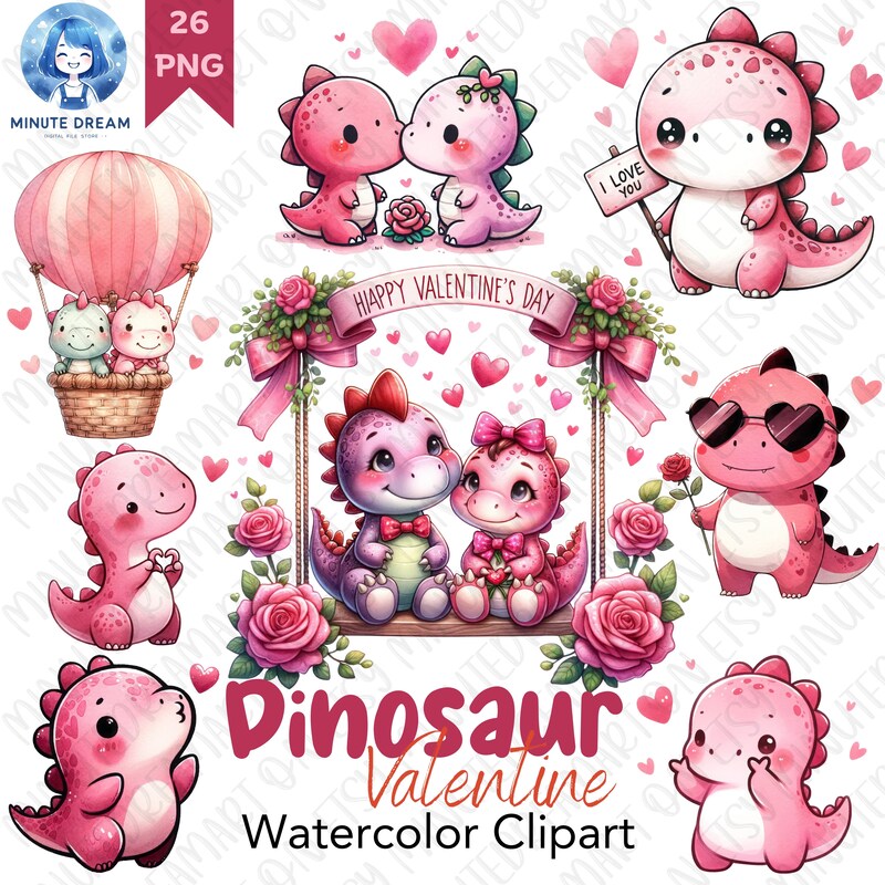 Dinosaur Valentine Clipart - Etsy