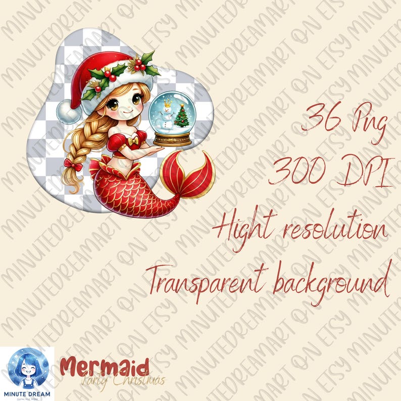 Christmas Mermaid Clipart: Watercolor Holiday PNG (digital Download) - Etsy
