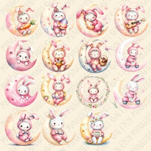 Bunny Moon Easter Clipart, Easter Egg Day, Watercolor Sublimation, Moon ...