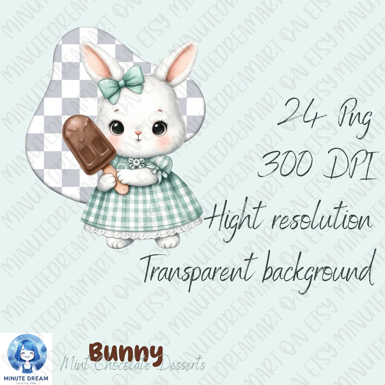 Mint Chocolate Bunny Clipart, Cute Rabbit With Desserts, Watercolor ...