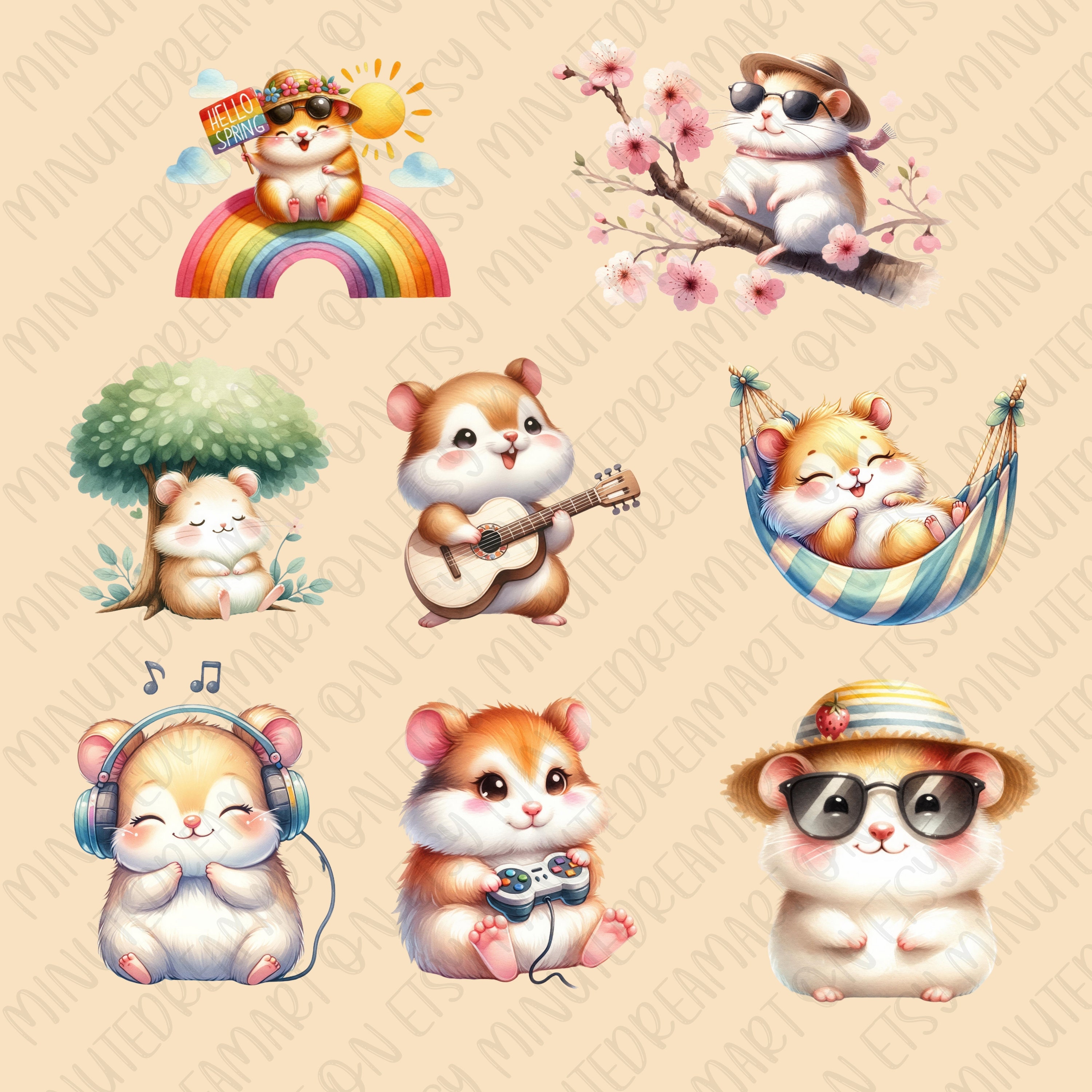 Cute Hamster Clipart, Relax Hamster, Gift for KID, Watercolor ...
