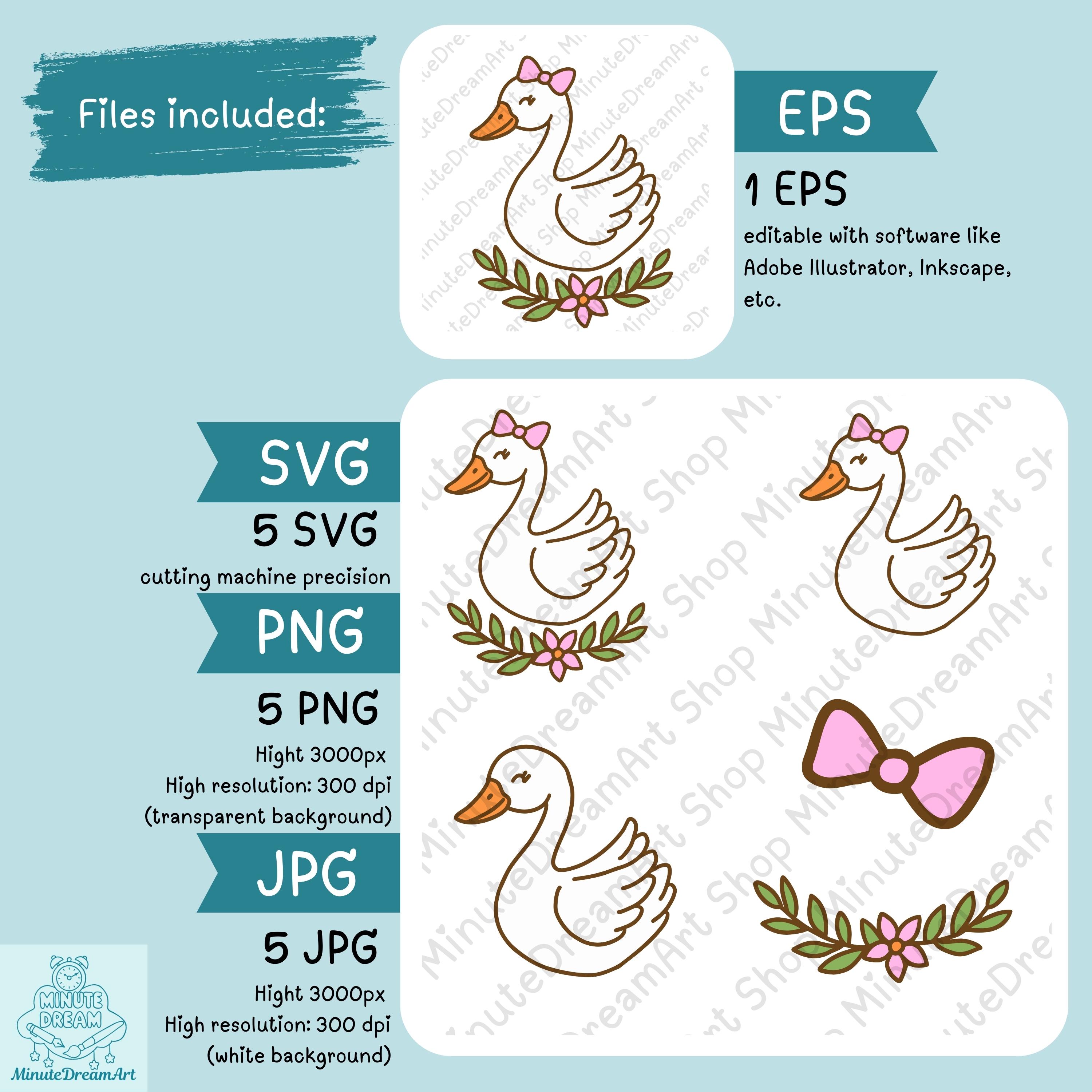 Cute Goose With Bow SVG, Floral Animal Clipart, PNG, JPG, Cut File for ...