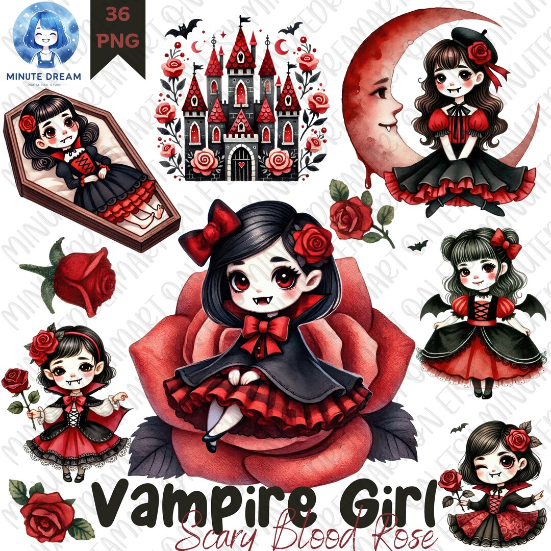 Vampire Girl Clipart, Scary Blood Rose, Halloween Png, Gift for KID ...