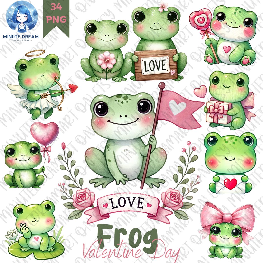 Cute Frog Valentine’s Day Clipart, Romantic Frog PNG, Funny on Lotus ...