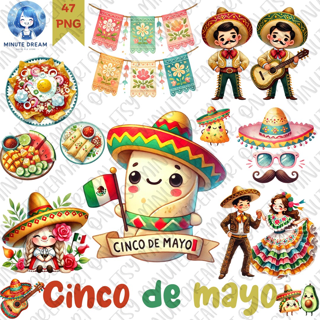 Cinco De Mayo Clipart: Mexican Fiesta PNG, Watercolor Burrito (digital ...