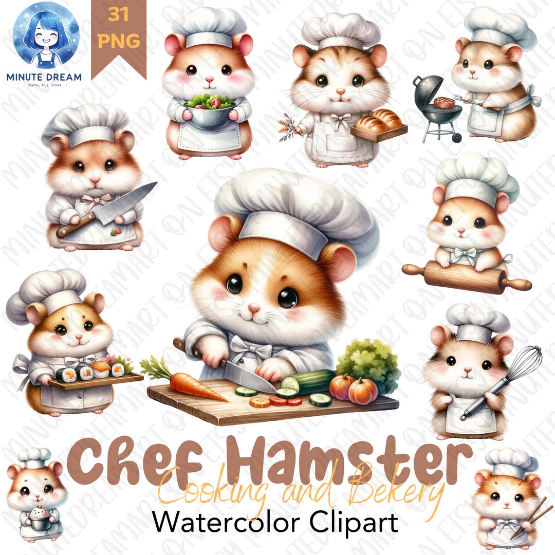 Chef Hamster Clipart: Watercolor Cooking & Bakery Designs (PNG) - Etsy