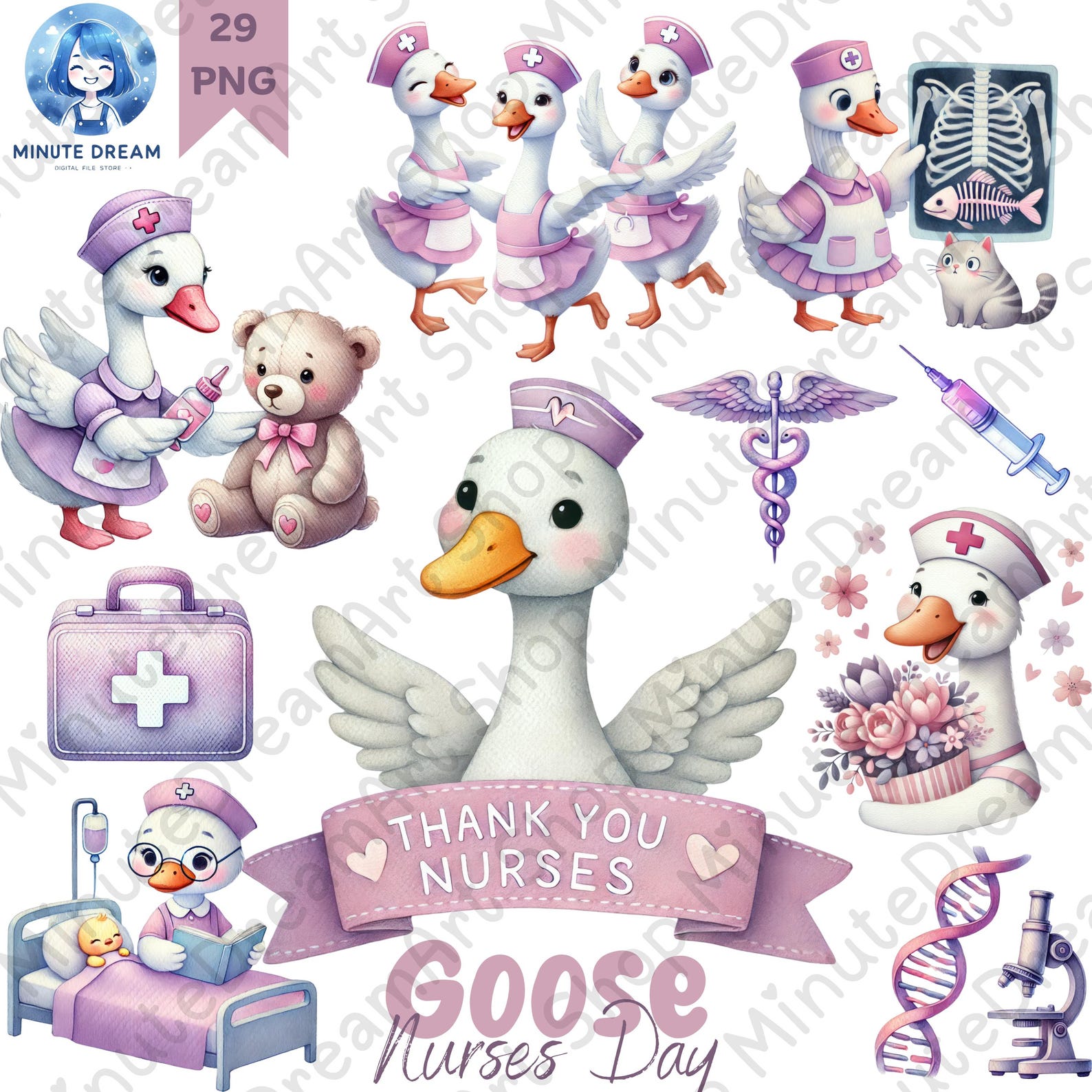 Nurse Goose Clipart: Watercolor Sublimation Designs (PNG) - Etsy