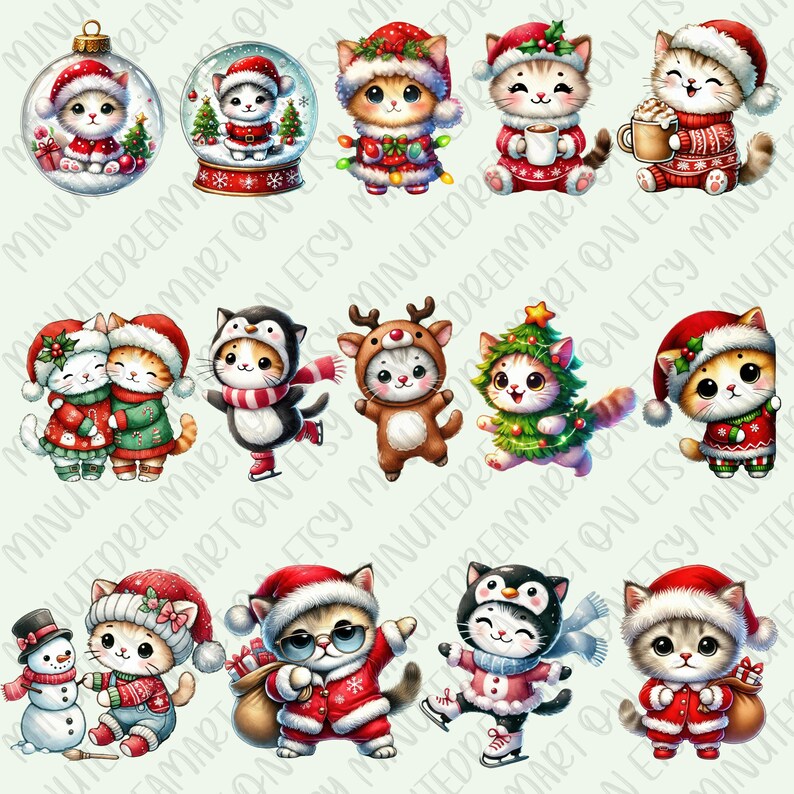 Cute Kitten Clipart, Santa Animal Png, Cat Christmas Png, Gift for KID ...