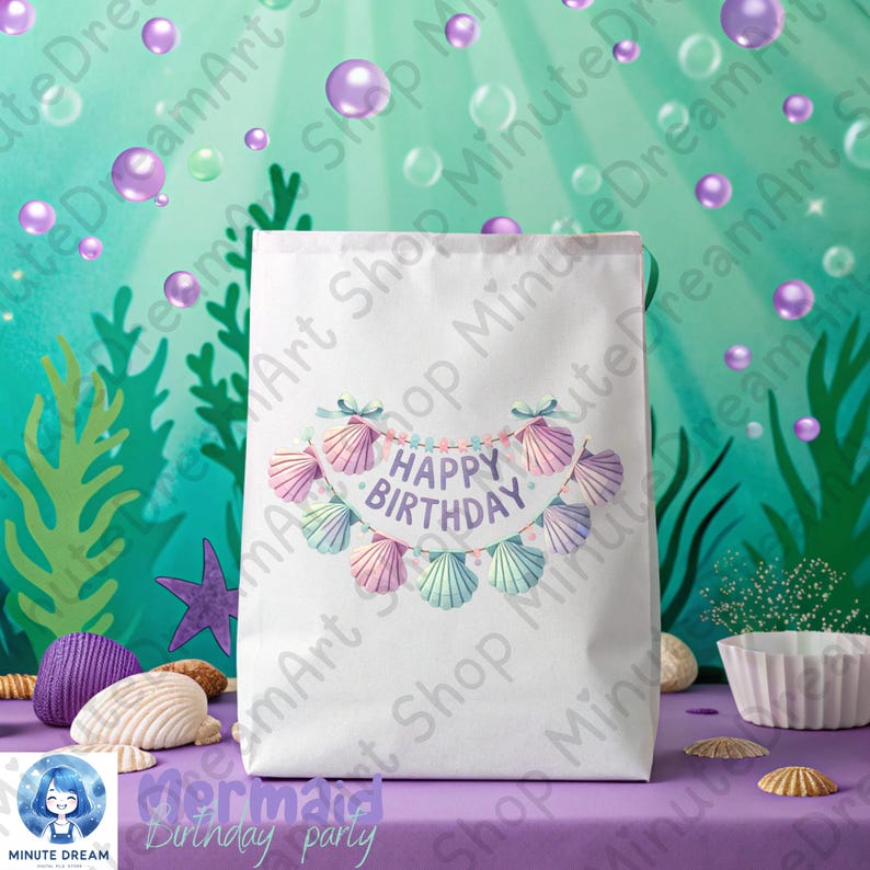 Mermaid Birthday Clipart: Watercolor Ocean Party PNG (digital Download ...