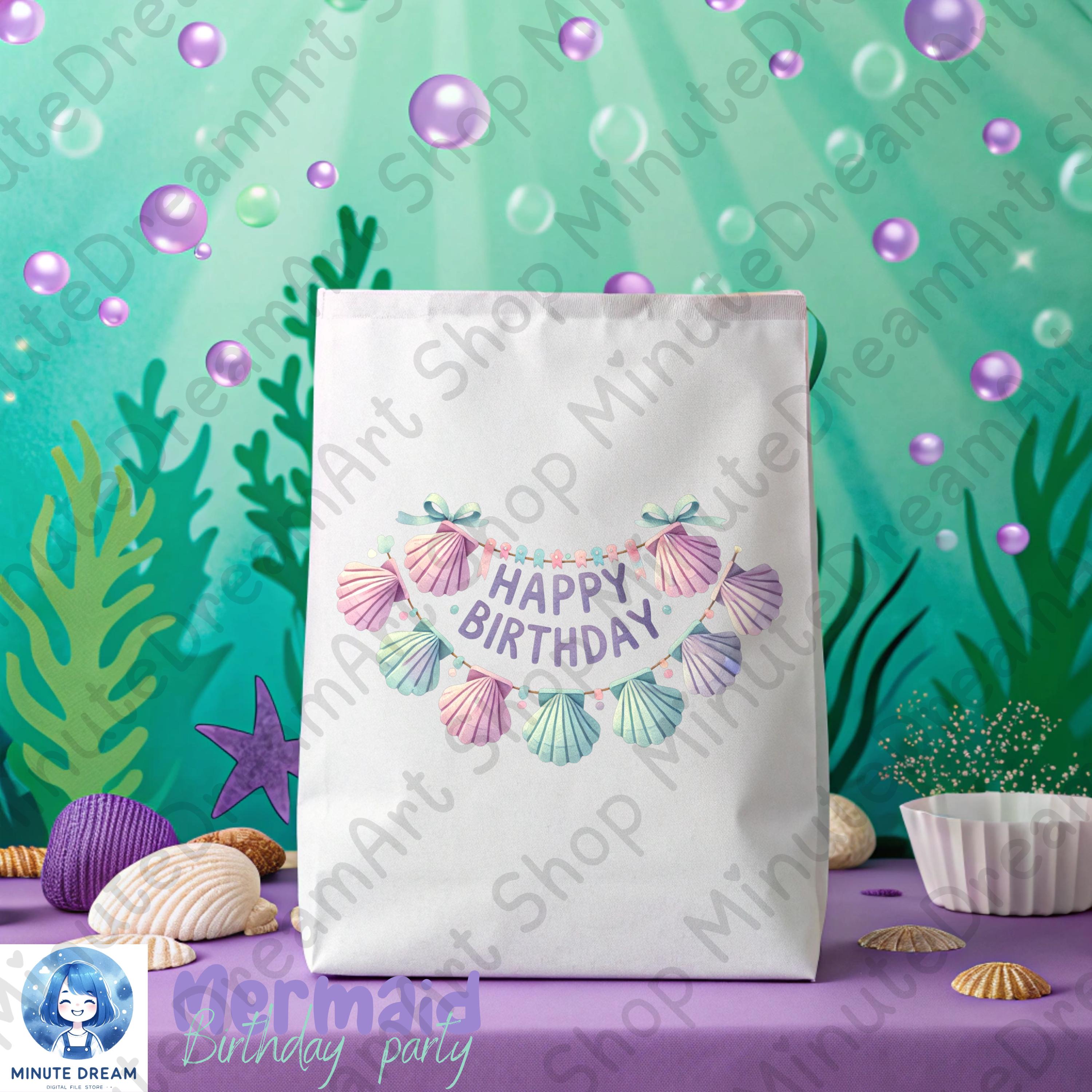 Mermaid Birthday Clipart: Watercolor Ocean Party PNG (digital Download ...