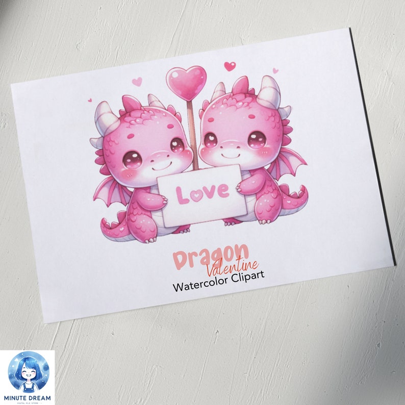 Cute Dragon Valentine Clipart, Valentine's Day, Watercolor Sublimation ...