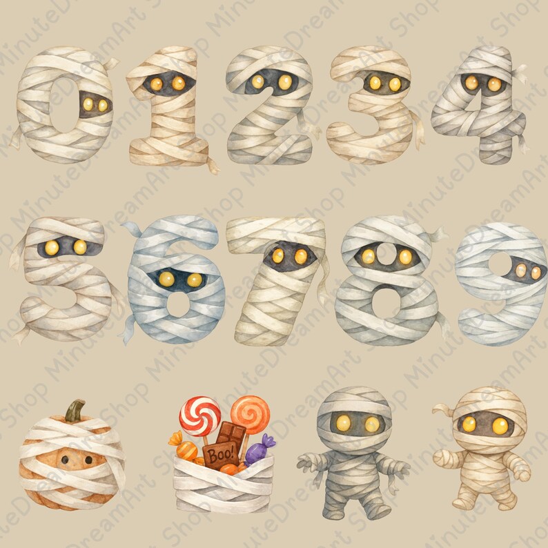 Mummy Alphabet Clipart: Halloween Font A-Z, 0-9 (digital Download, PNG ...