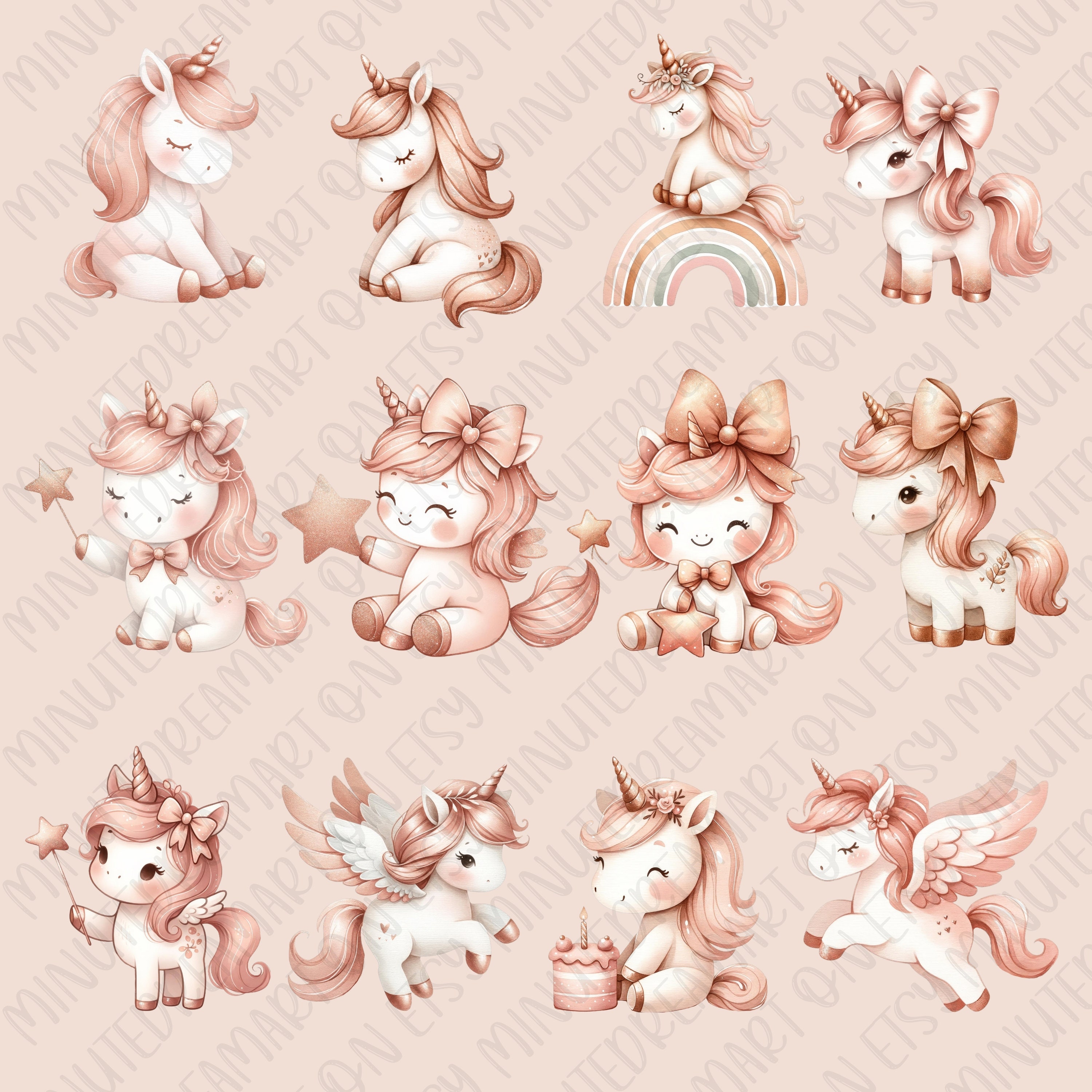 Cute Unicorn Clipart, Boho Rainbow, Baby Shower Clipart, Baby Pastel ...