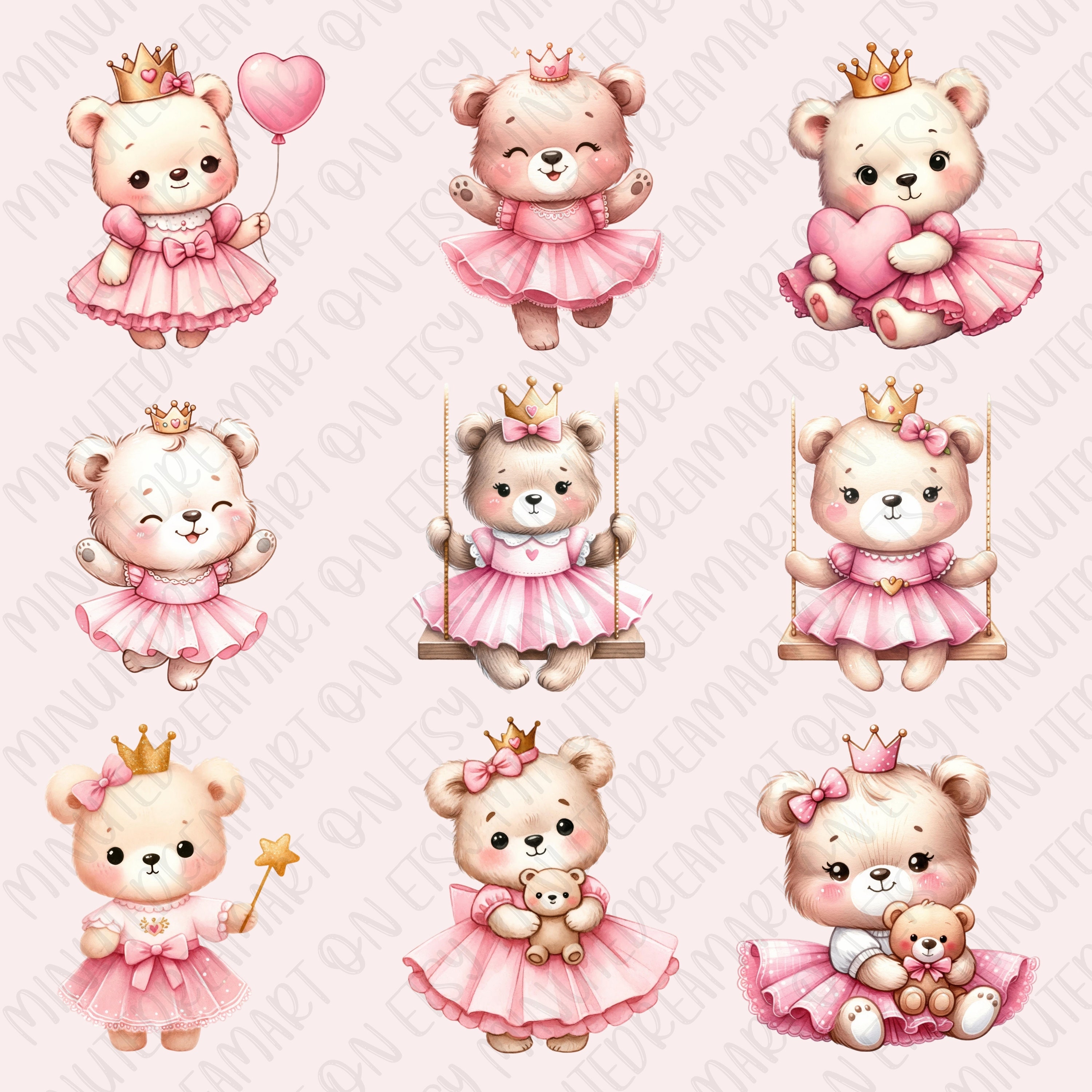 Cute Bear Clipart, Teddy Bear Png, Pink Princess, Watercolor ...