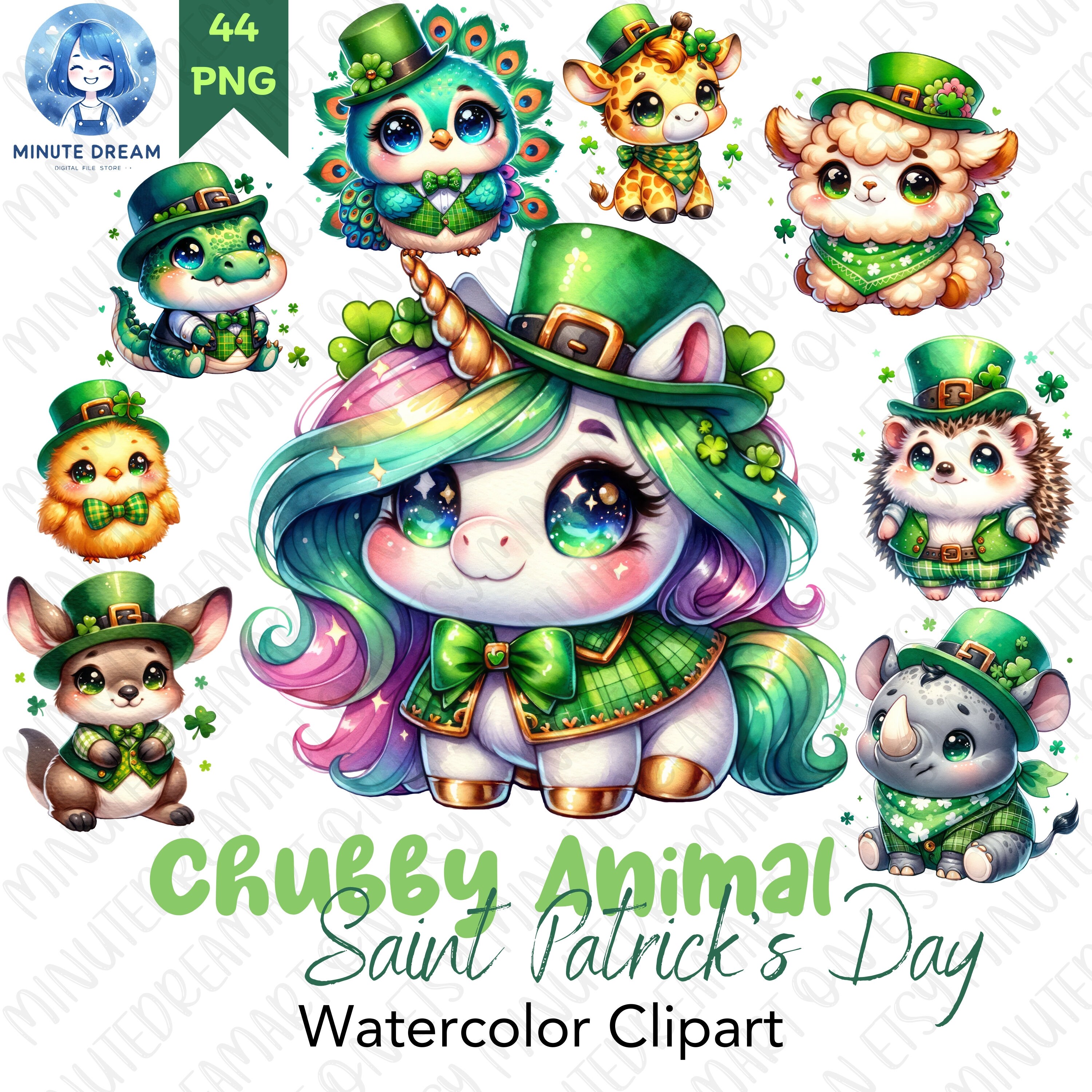 Animals Saint Patrick's Day Clipart, Cute Chubby Animal St Patrick's ...