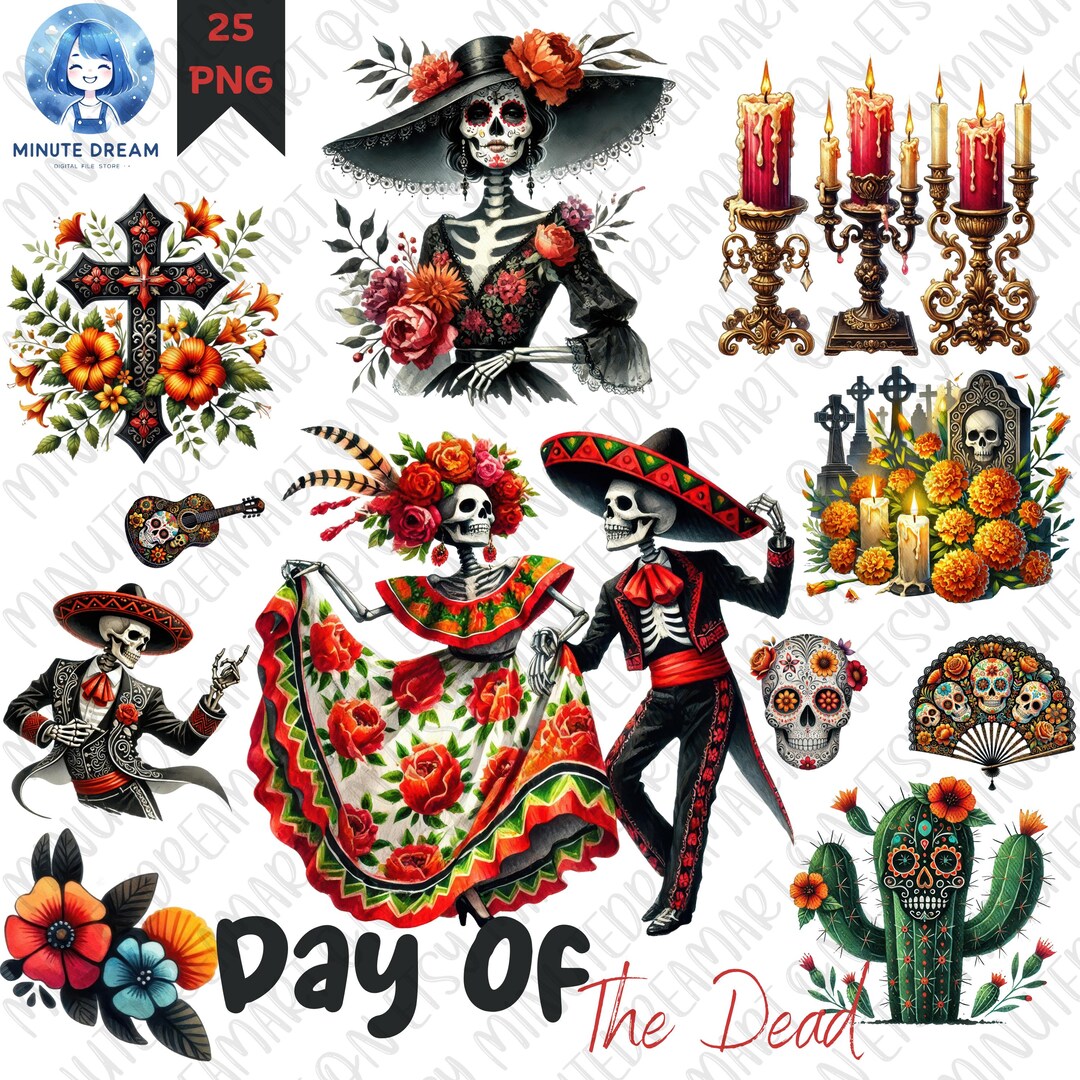 Day of the Dead Clipart, Mexican Halloween Png, Sugar Skull, Gift for ...