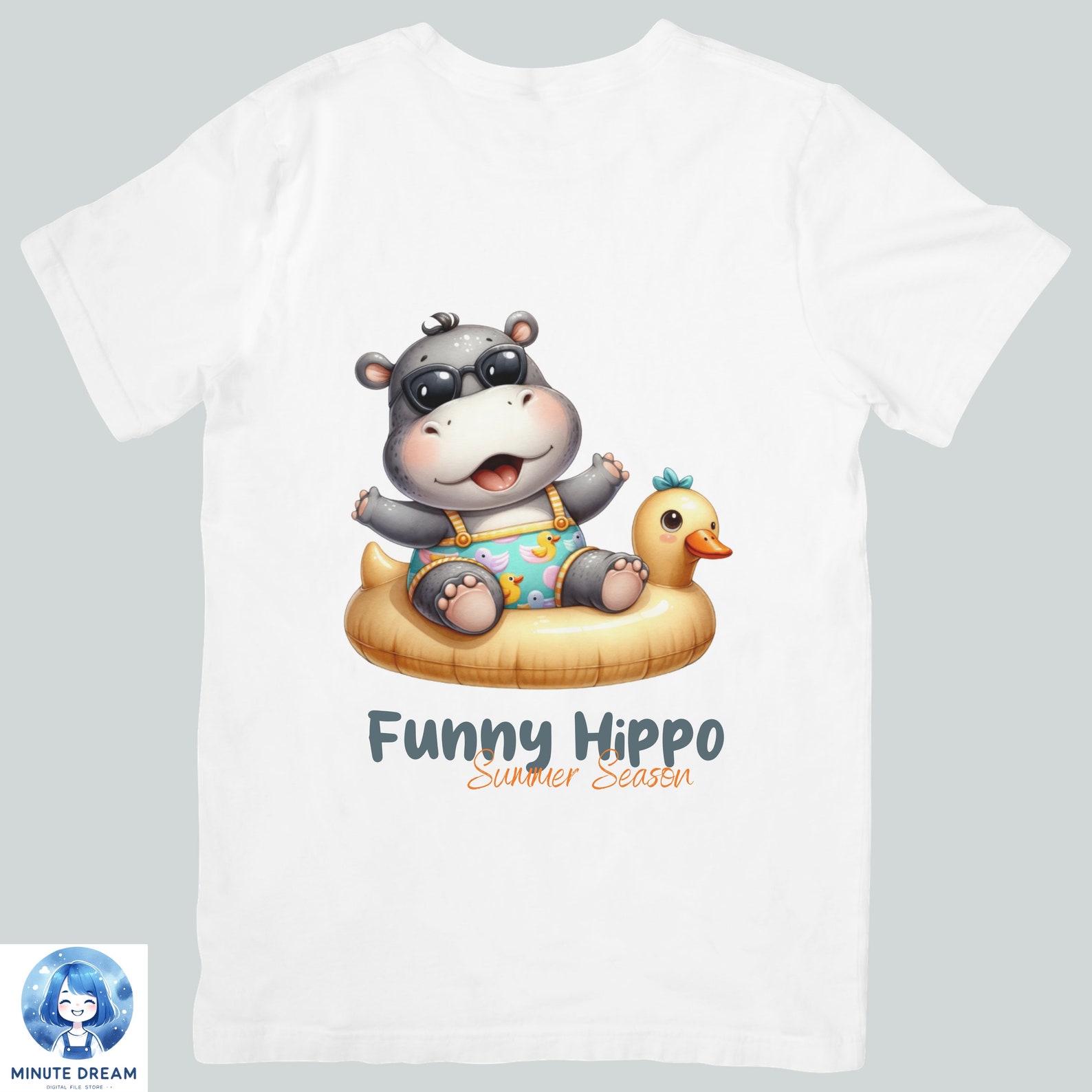Funny Hippo Clipart, Summer Season, Watercolor Sublimation, Beach ...