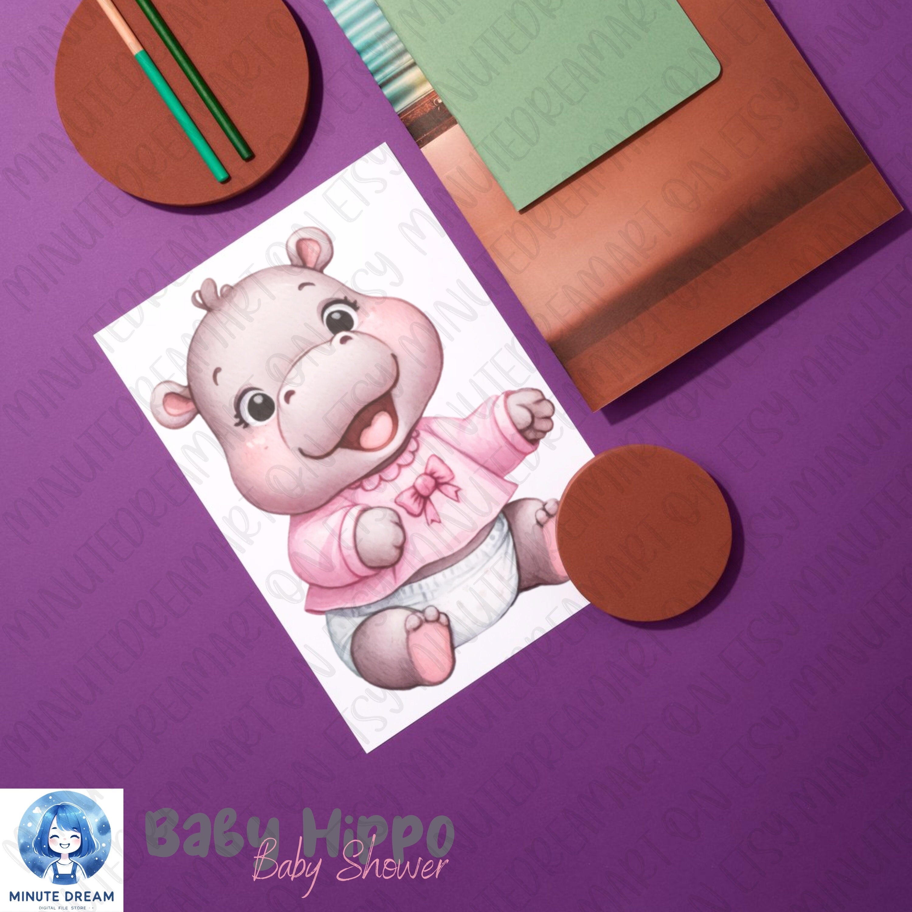 Cute Baby Hippo Clipart, With Pink Bow, Gift for Girl's Baby Shower ...