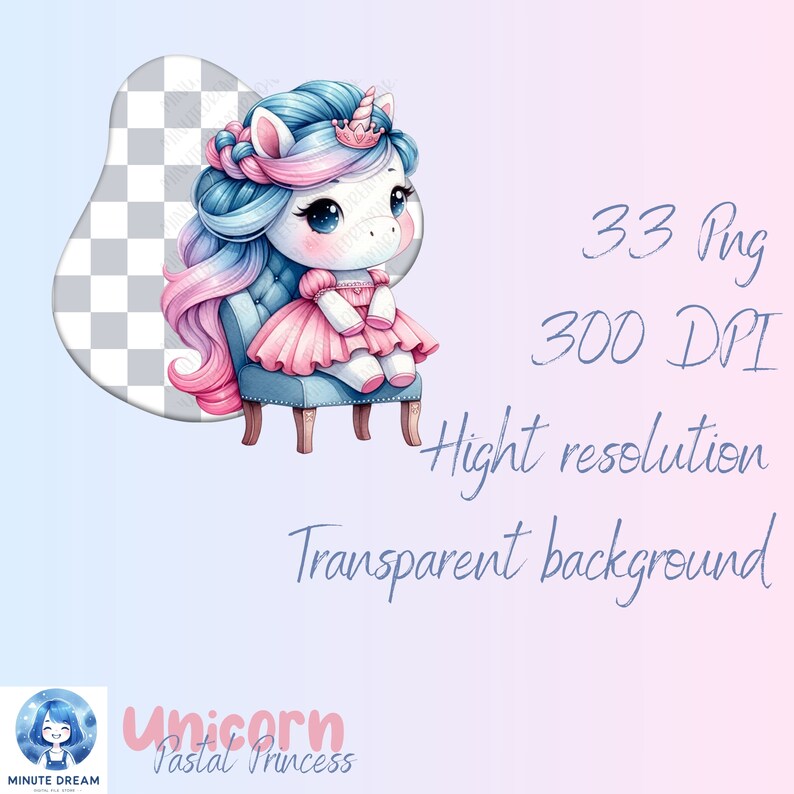 Cute Unicorn Clipart, Pastal Princess Png, Watercolor Sublimation, Gift ...