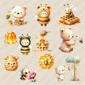 Watercolor Bear and Bee Clipart, Cute Teddy Bear Png, Digital Printing ...
