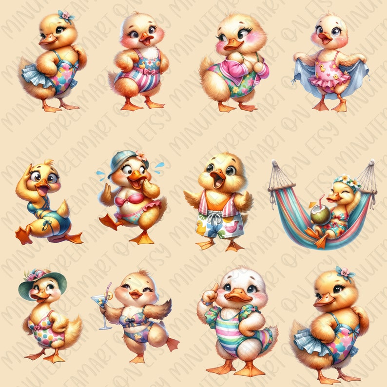 Funny Duck Clipart, Summer Season, Watercolor Sublimation, Beach ...
