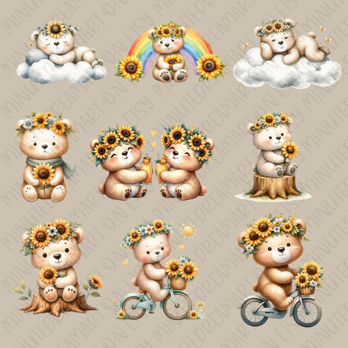 Cute Bear Clipart, Relax Bear, Gift for KID, Watercolor Sublimation ...