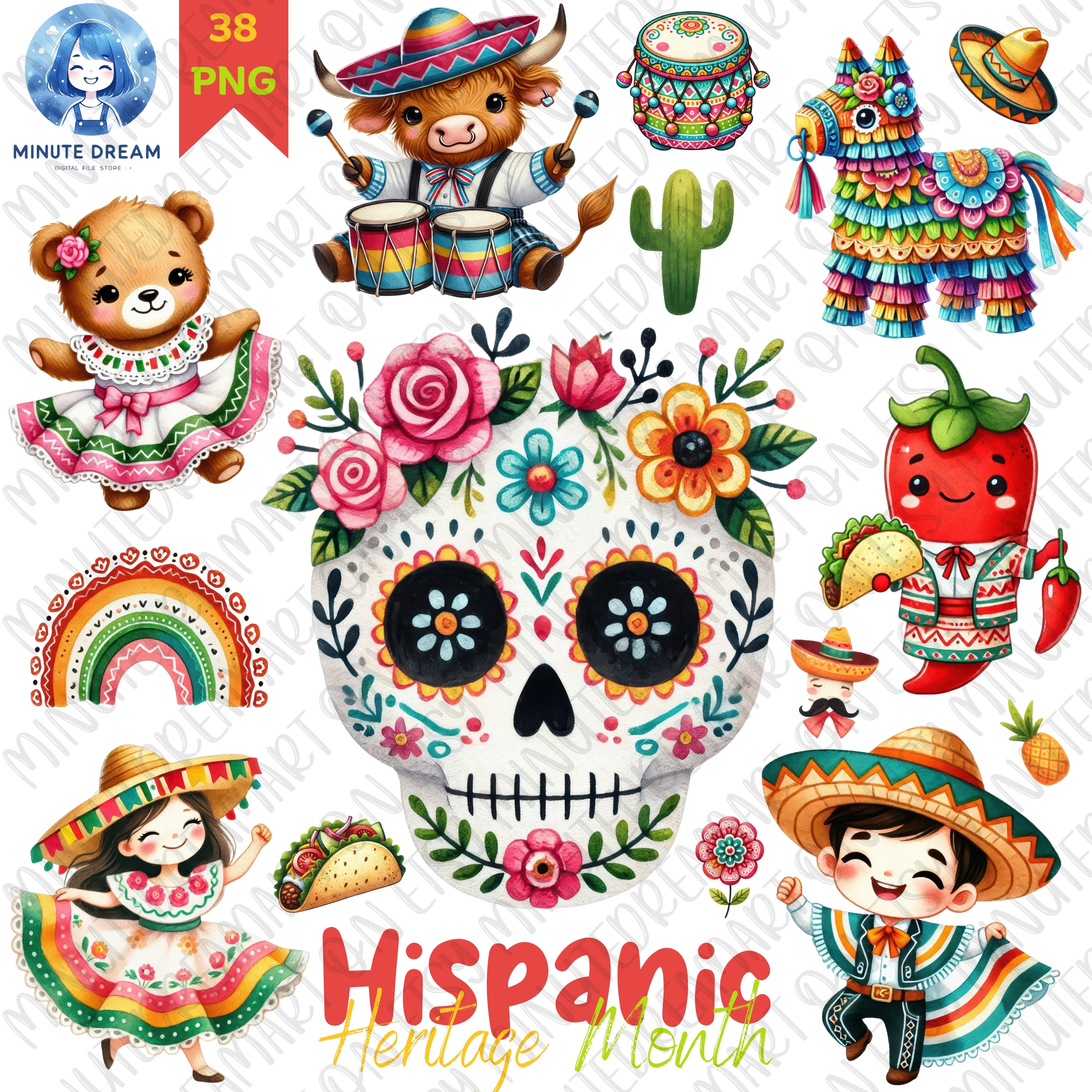 Hispanic Heritage Month Clipart: Watercolor Latino PNG (digital ...