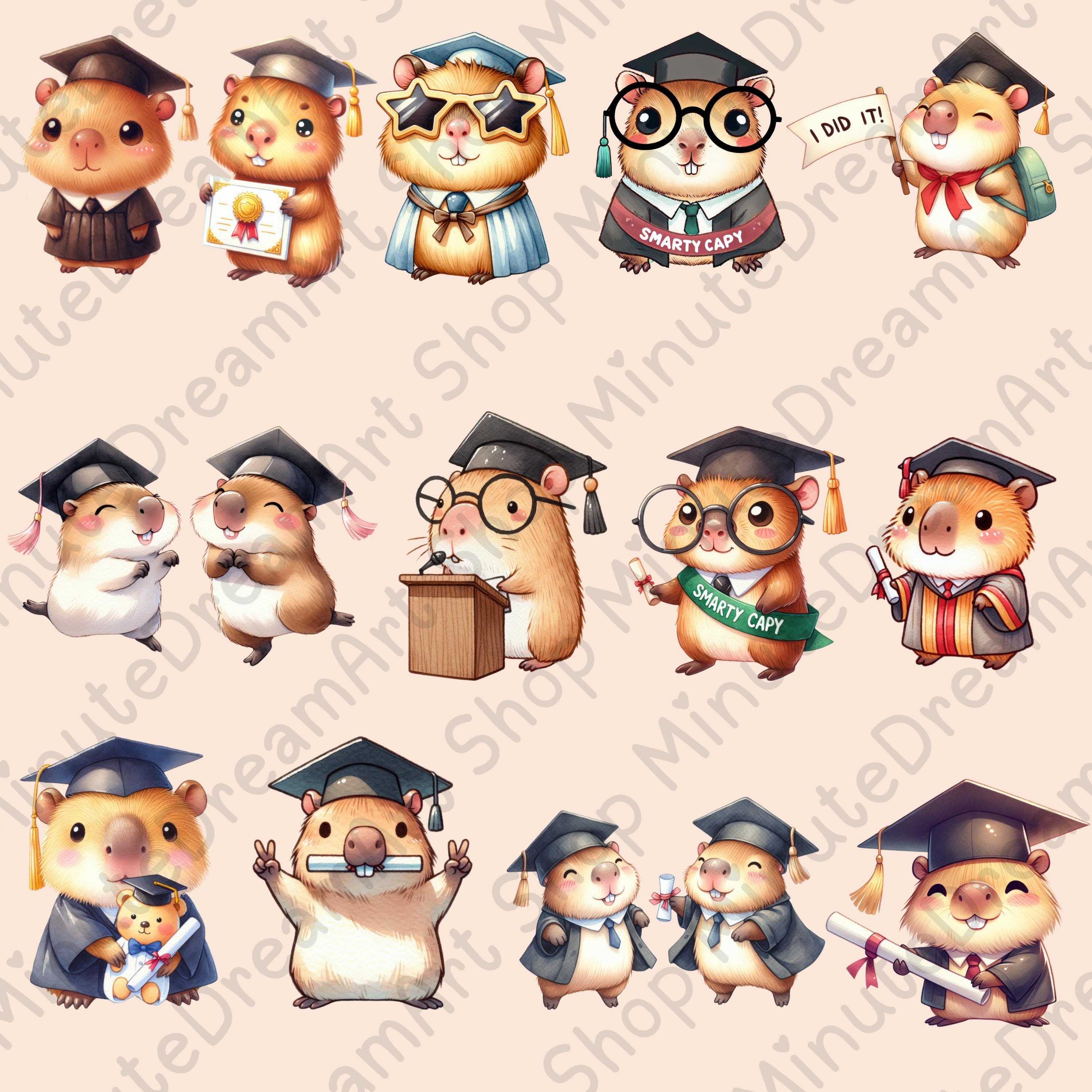 Capybara Graduation Clipart, Cute Capybaras With Diplomas Png ...