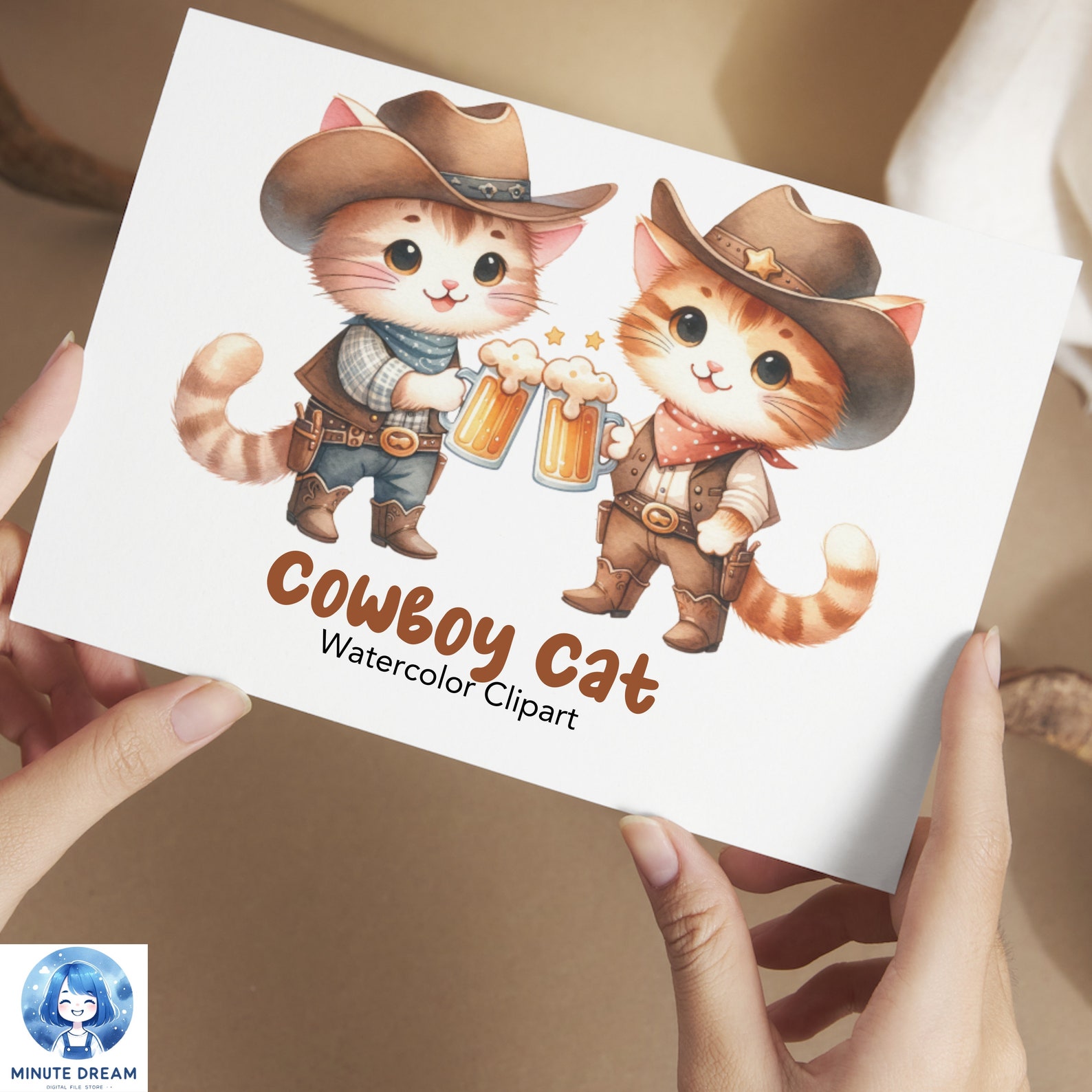 Cowboy Cat, Western Cat Cowboy Clipart, Watercolor Sublimation, Cactus ...